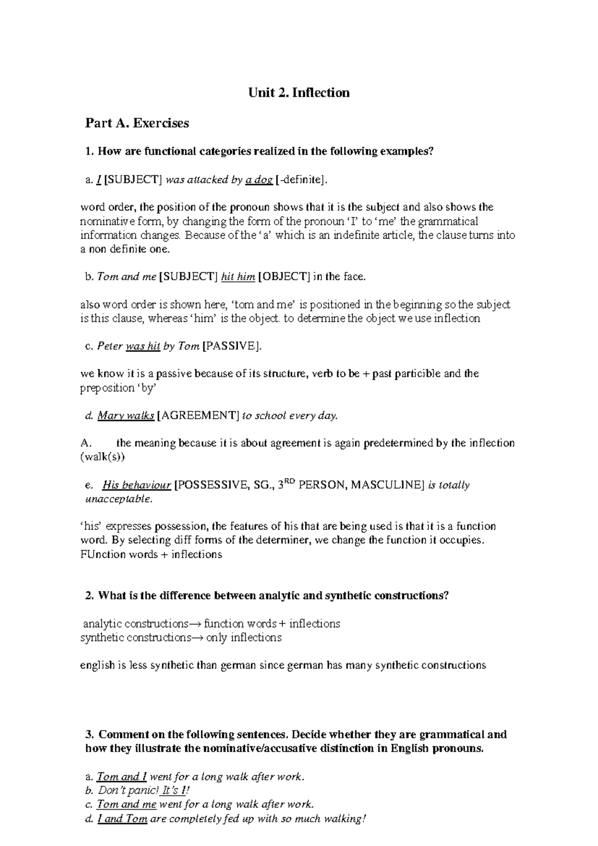 práctica tema 2 morfo - Unit 2. Inflection Part A. Exercises 1. How are functional categories ...
