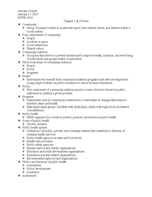 Chapter 15 and 16 Notes - Ariyana Cooper April 9, 2023 NUTR 3300 ...
