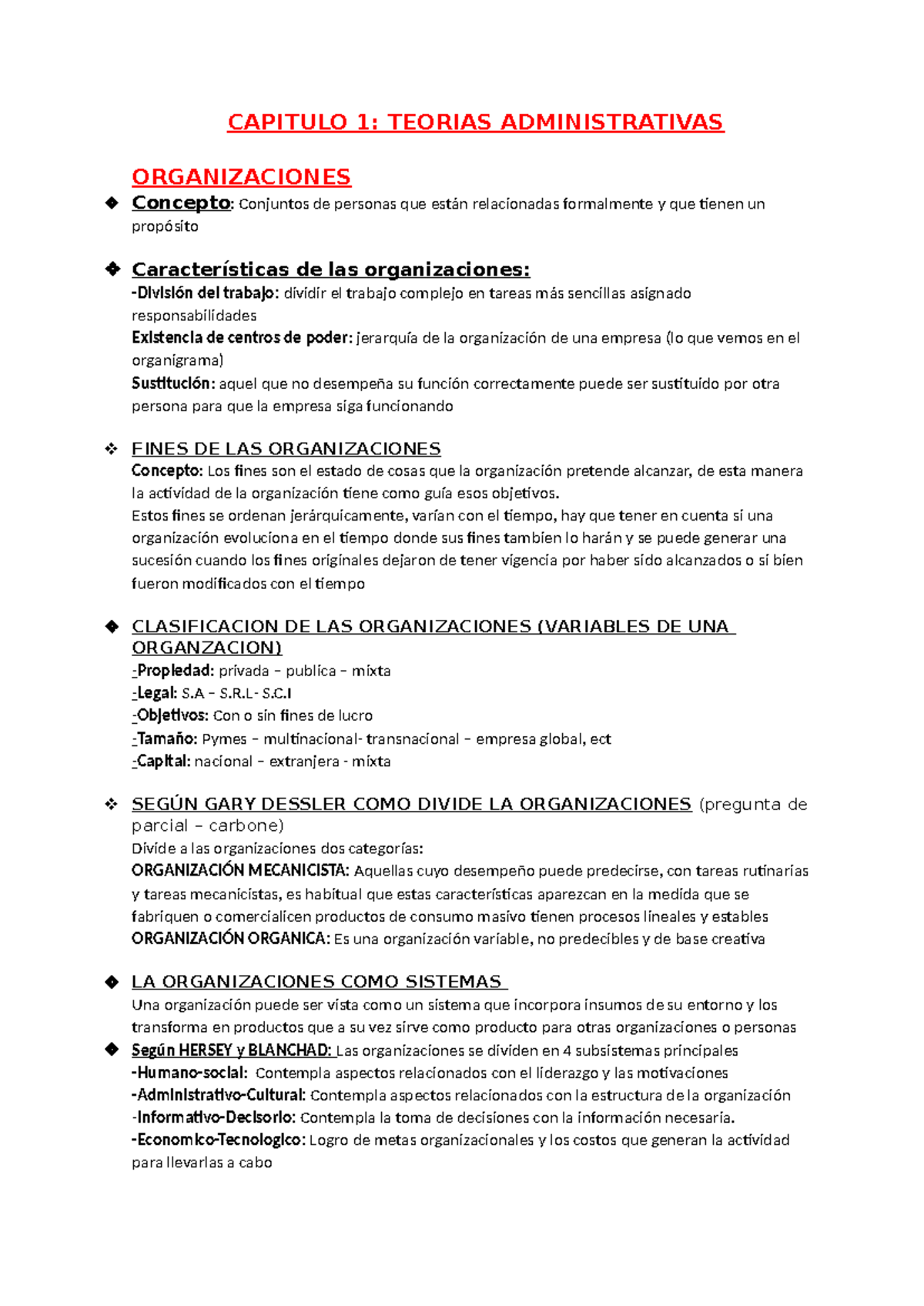 Resumen Administracion - CAPITULO 1: TEORIAS ADMINISTRATIVAS ...