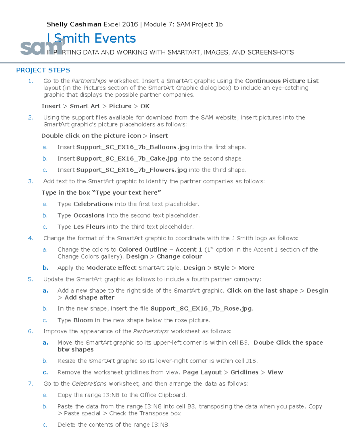 Instructions SC EX16 7b - J Smith Events IMPORTING DATA AND WORKING ...