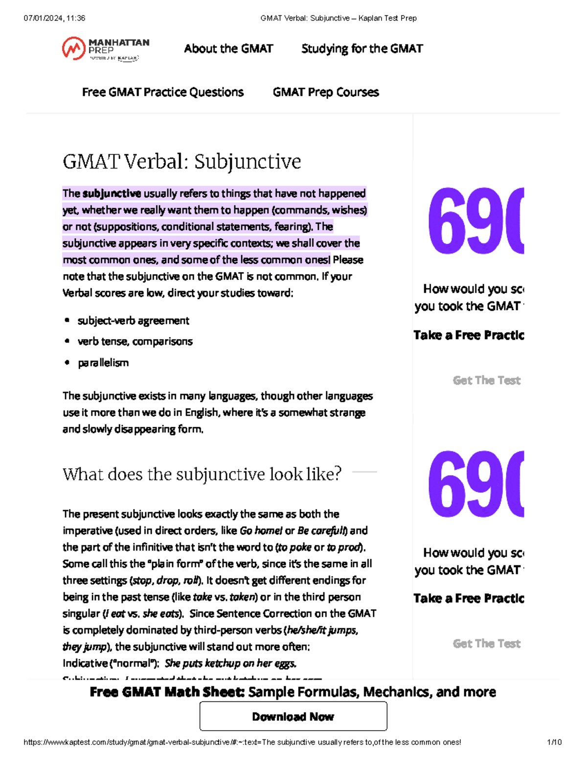 GMAT Verbal Subjunctive – Kaplan Test Prep - ####### About the GMAT ...