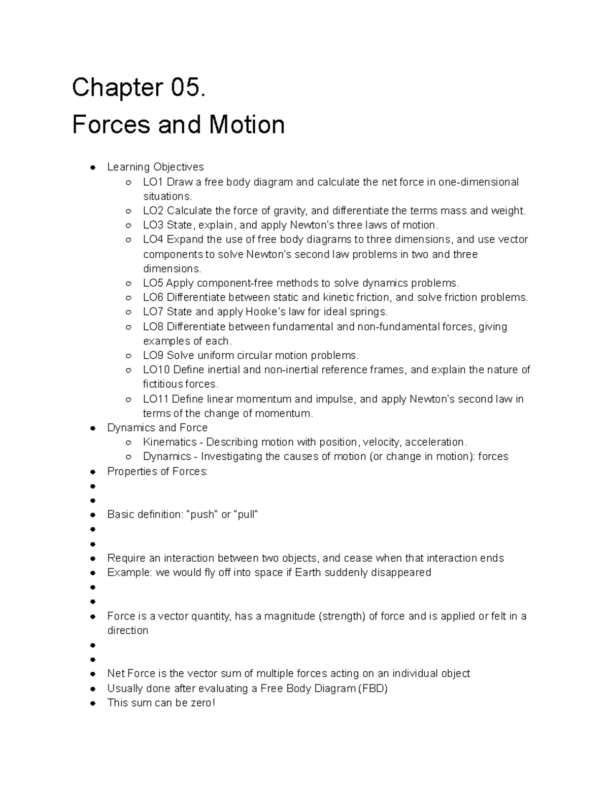 Forces and motion notes - Chapter 05. Forces and Motion Learning ...