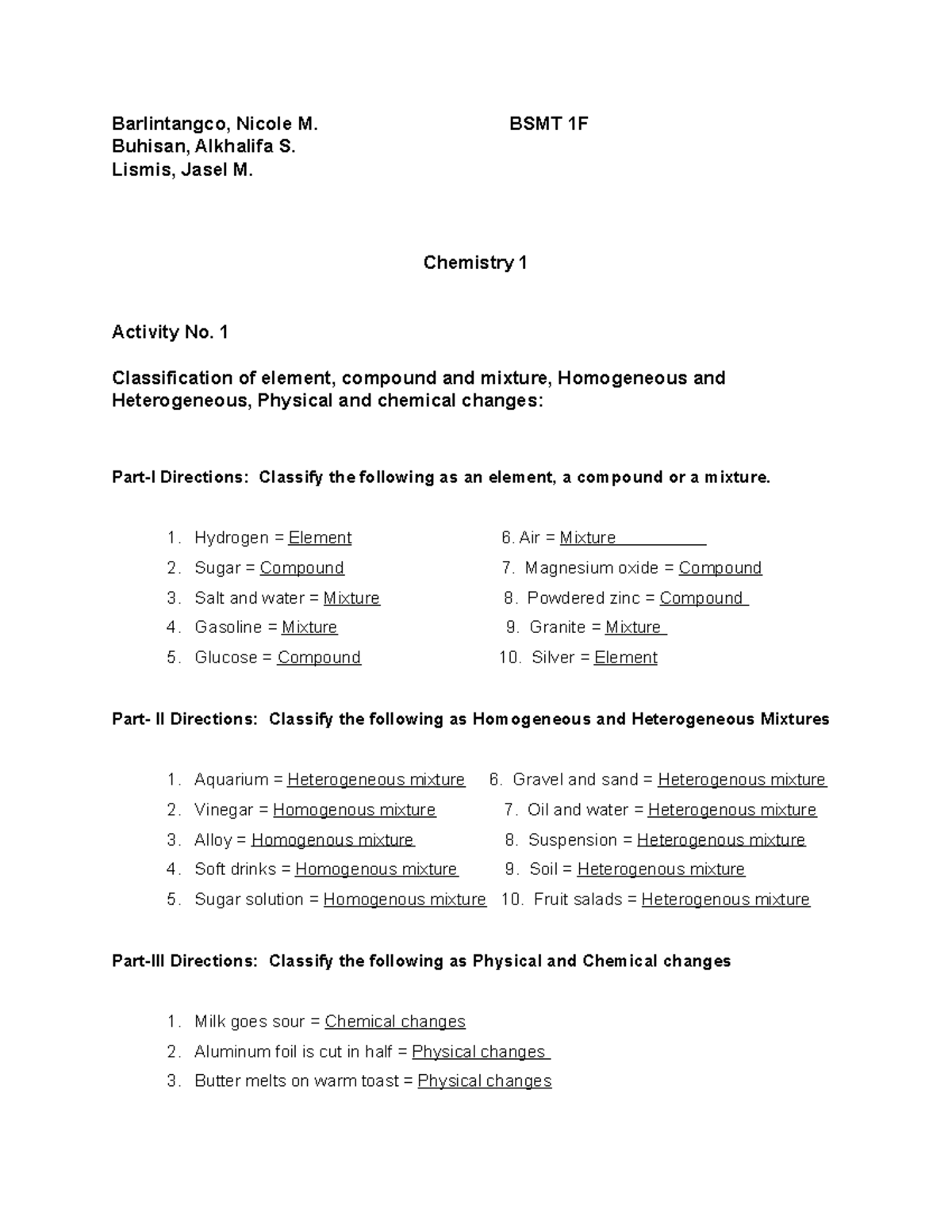 Chem1- Activity 1 - Groupwork - Barlintangco, Nicole M. BSMT 1F Buhisan ...
