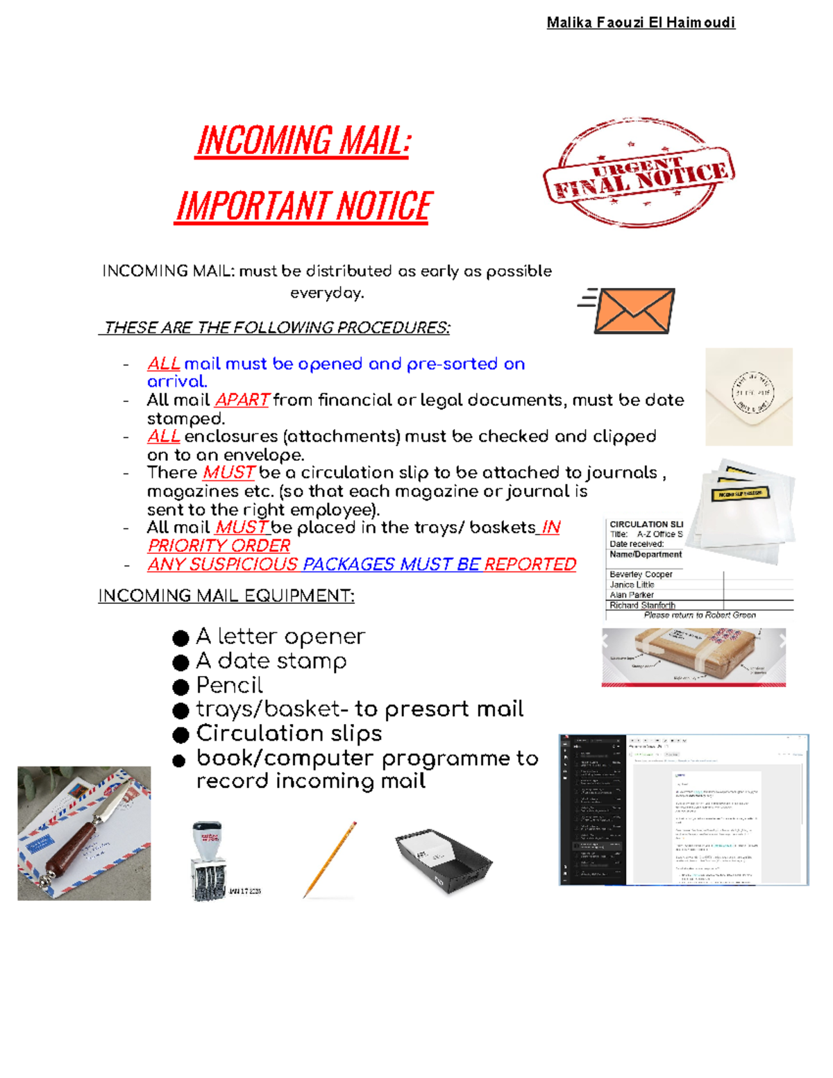 Incoming Mail Poster - Class work - Malika Faouzi El Haimoudi INCOMING ...