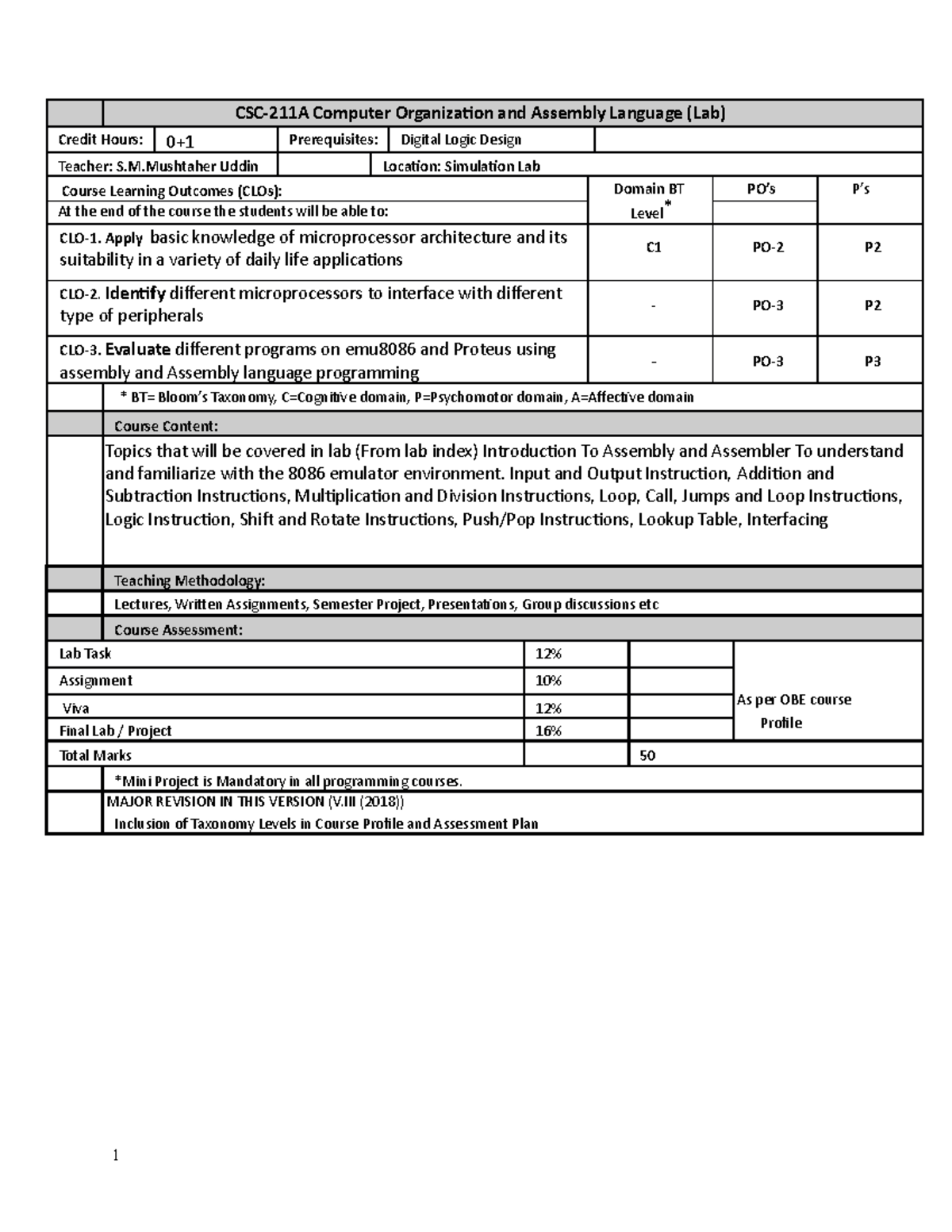 Computer organization OBE - CSC-211A Computer Organization and Assembly ...
