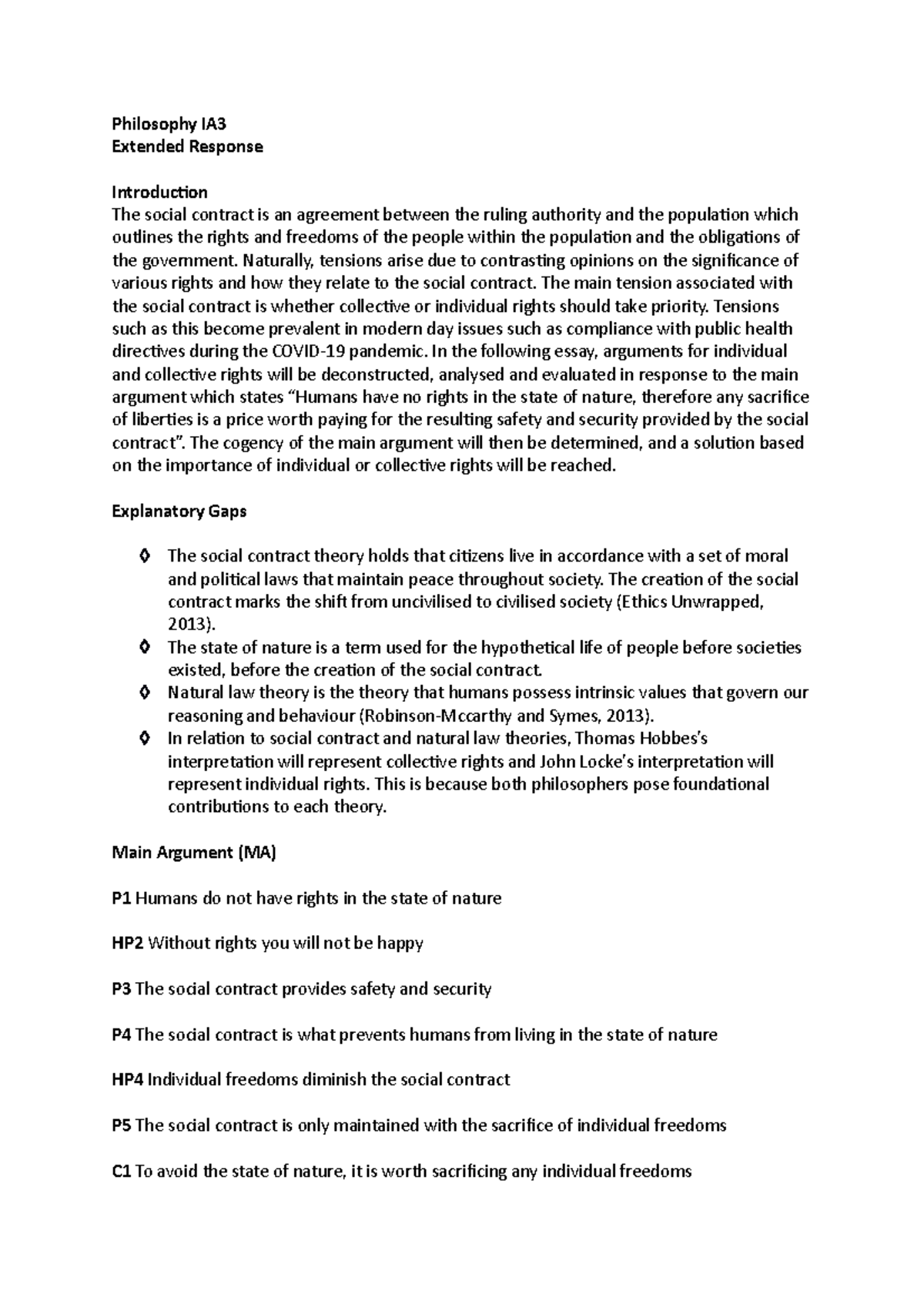 YEAR 12 Philosophy IA3 - Philosophy IA Extended Response Introduction ...