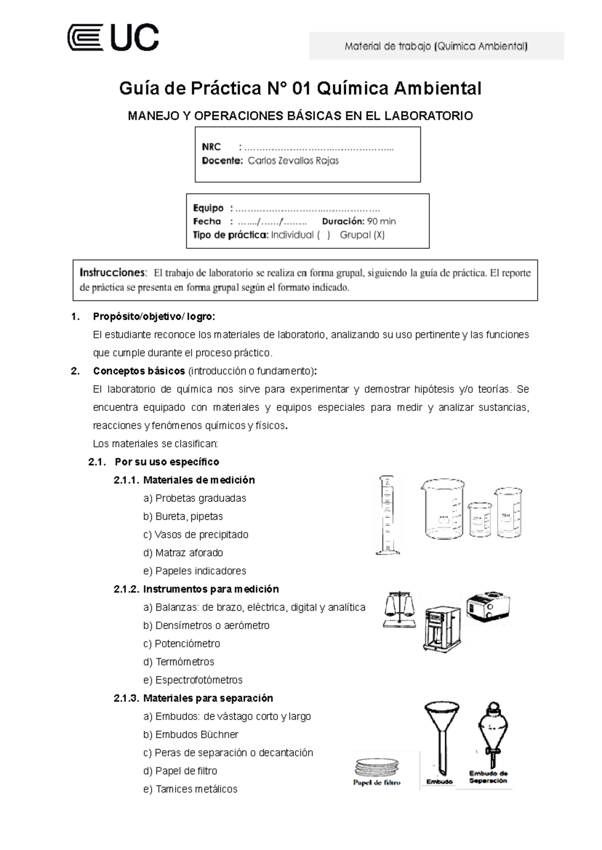 Guía práctica 1 Reconocimiento de materiales de laboratorio 2023-2 - Guía de Práctica N° 01 ...