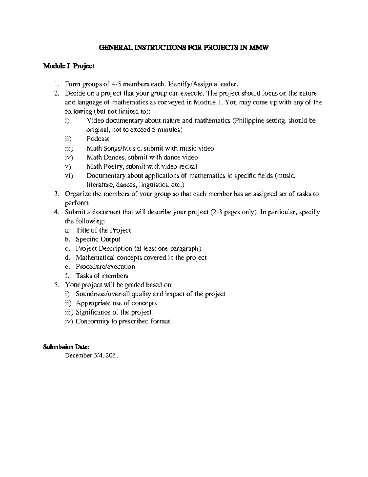 GED102-1 M1 Project Guidelines - GENERAL INSTRUCTIONS FOR PROJECTS IN ...