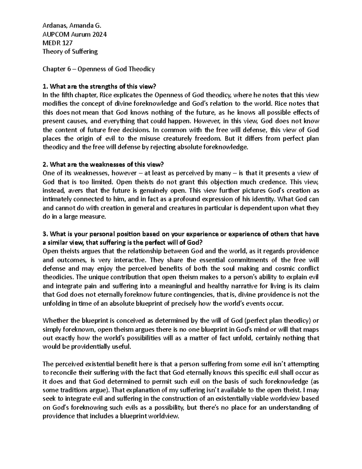 Chapter 6 Openness of God Theodicy - Ardanas, Amanda G. AUPCOM Aurum ...