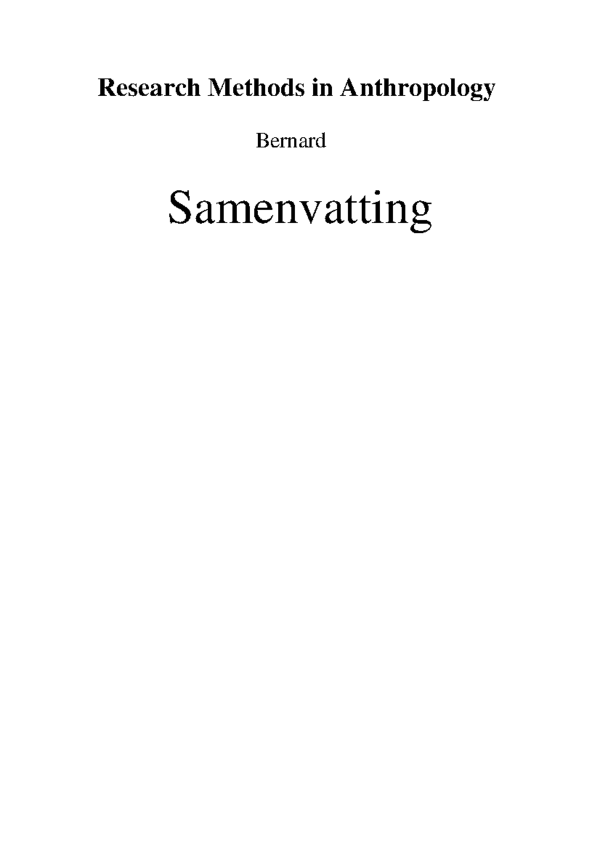 Summary of Bernard | Research Methods in Antropology - Research Methods ...
