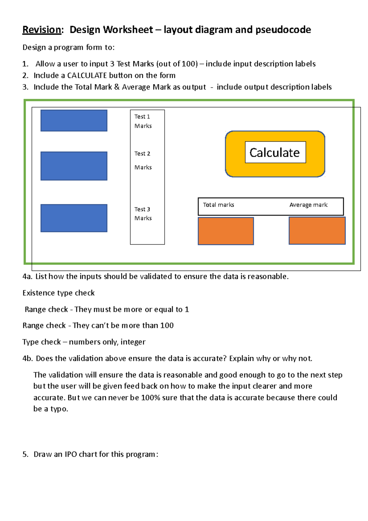 Design Stage Revision activity - Revision: Design Worksheet – layout ...