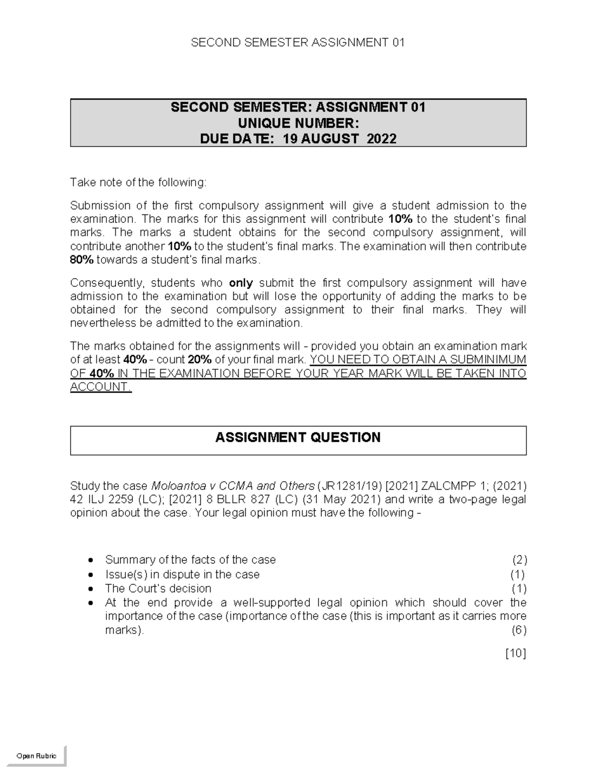 MRL3702 2022 Second Semester Assignment 01 - SECOND SEMESTER ASSIGNMENT 01 SECOND SEMESTER ...