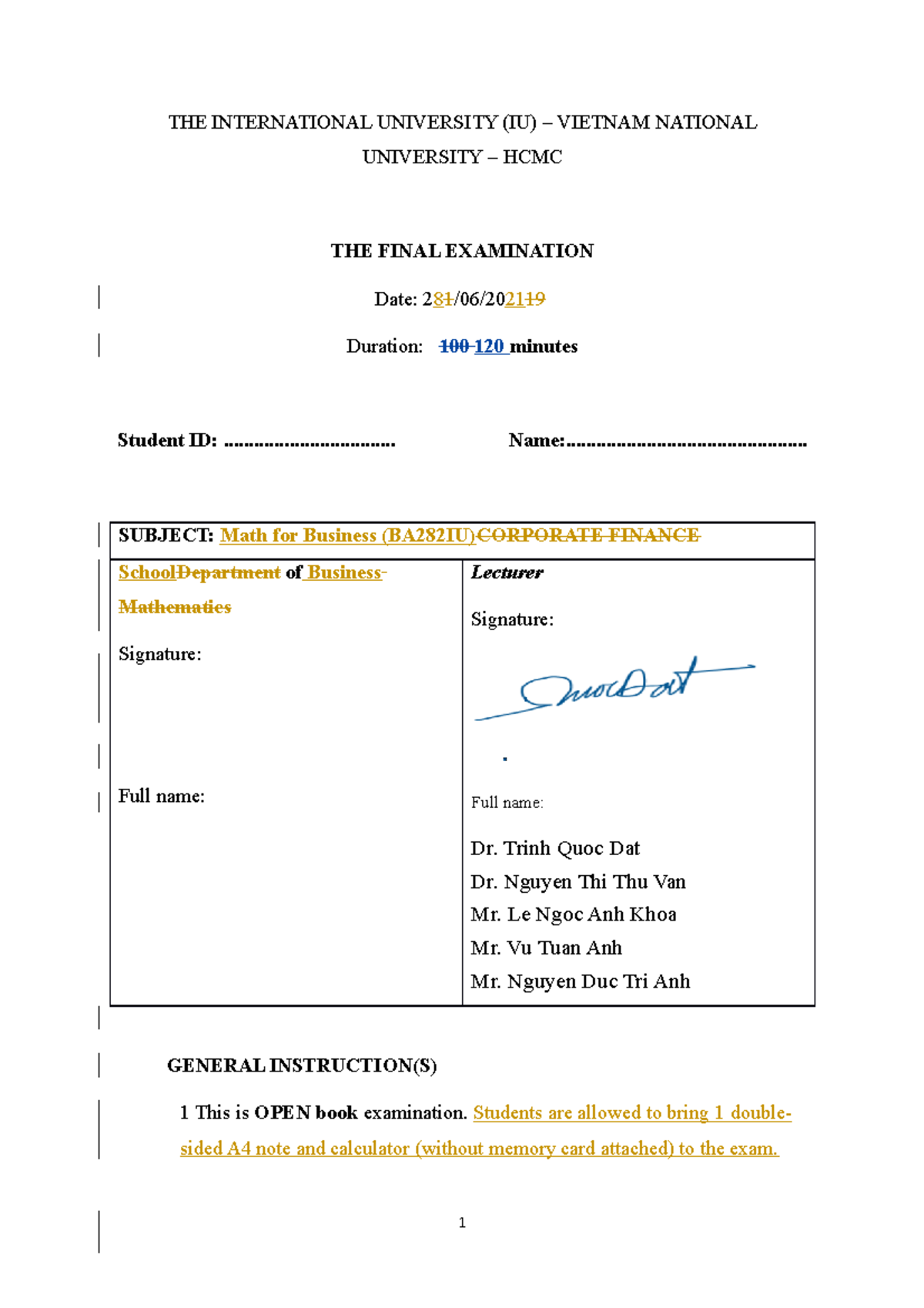 Final 6 2021 Math for Business EVEN 1 - THE INTERNATIONAL UNIVERSITY (IU) – VIETNAM NATIONAL ...