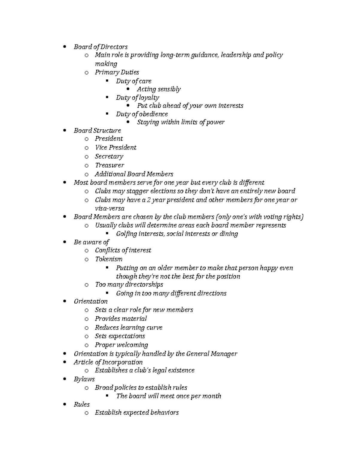 Board of Directors 8-30 - Board of Directors o Main role is providing ...