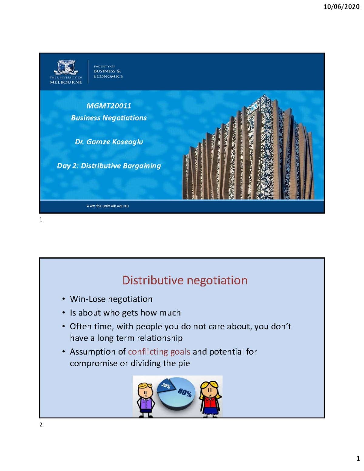 Topic 2 - Distributive Bargaining - MGMT Business Negotiations Dr ...
