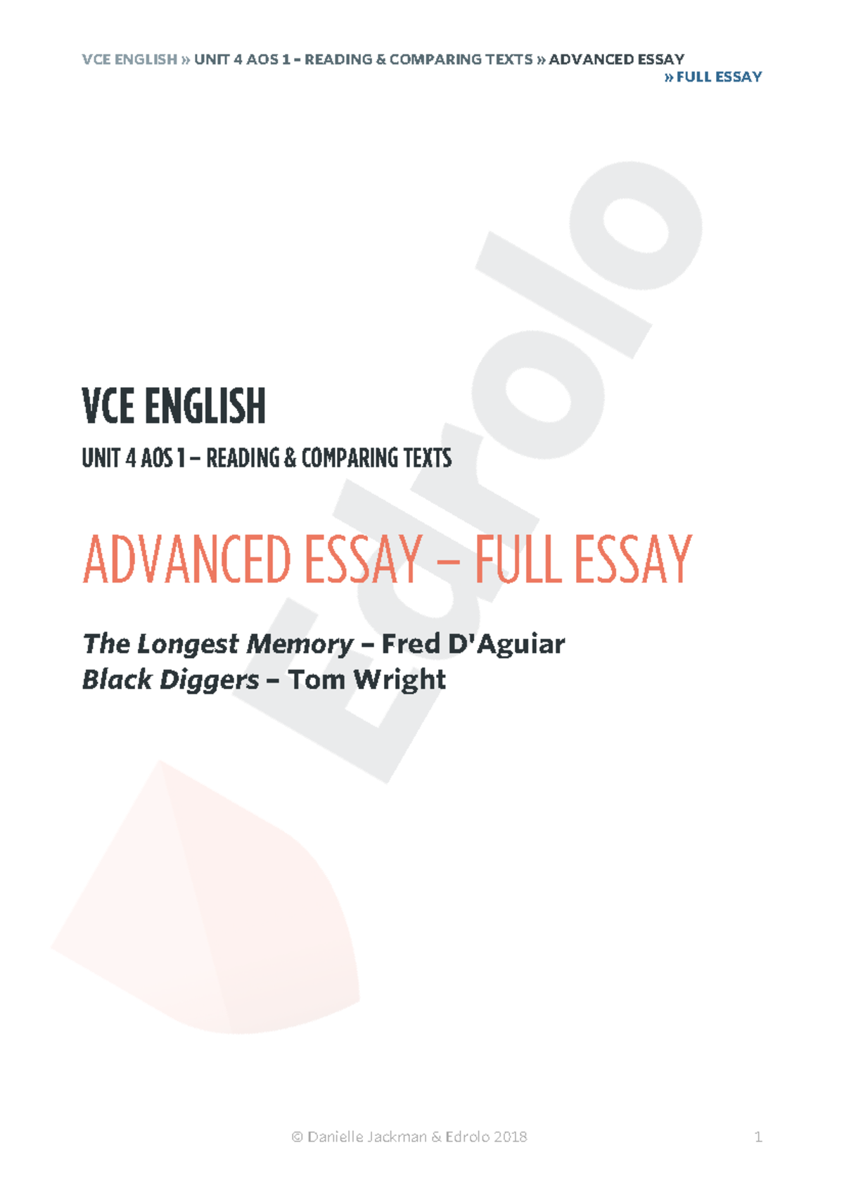 Advanced essay - Edrolo - Full essay-4 - » FULL ESSAY VCE ENGLISH UNIT ...