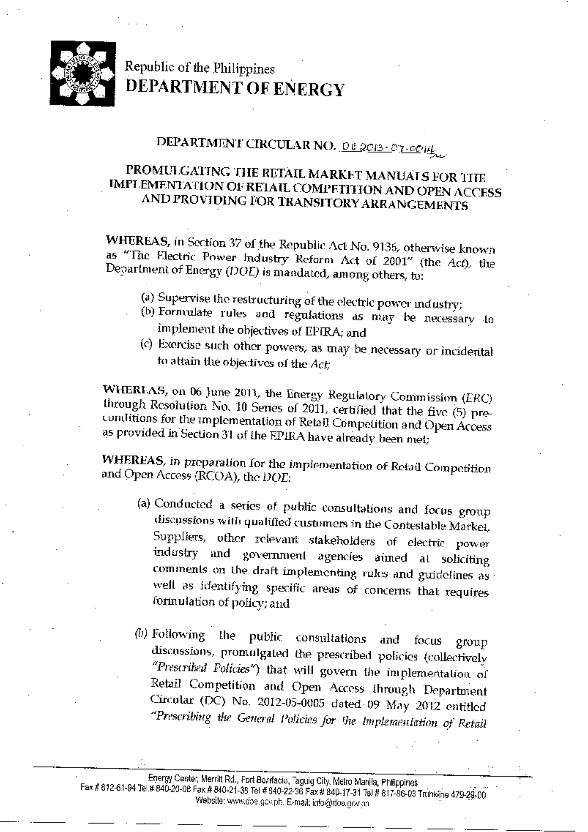 Dc 2013-07-0014 - Dc 2013-07-0014 - MENT Republic of the Philippines ...