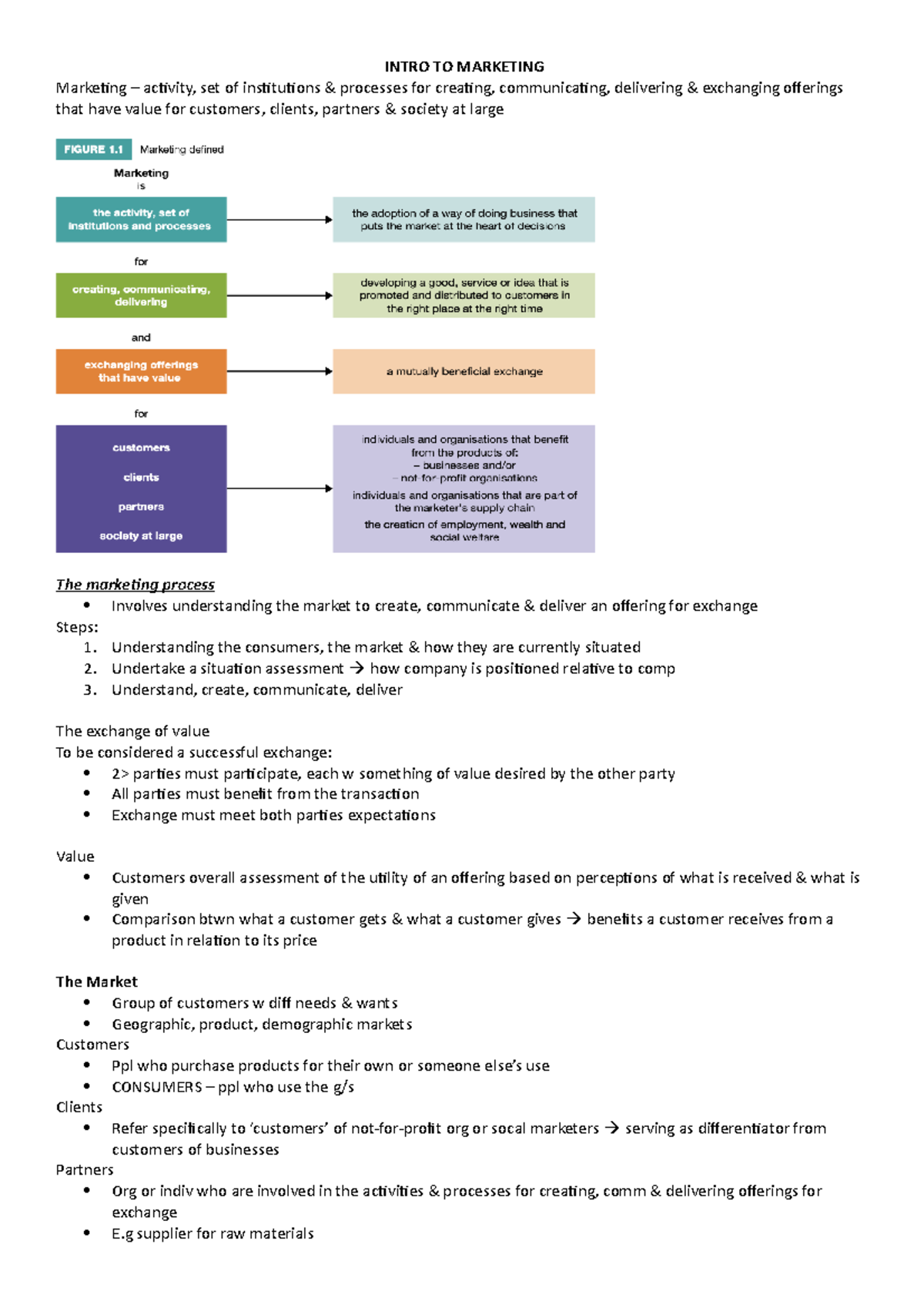 Marketing Notes Ed4 - INTRO TO MARKETING Marketing – activity, set of ...