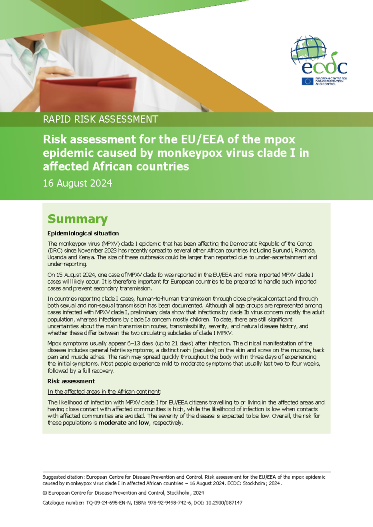 Mpox risk assessment monkeypox virus africa august 2024 - Suggested ...