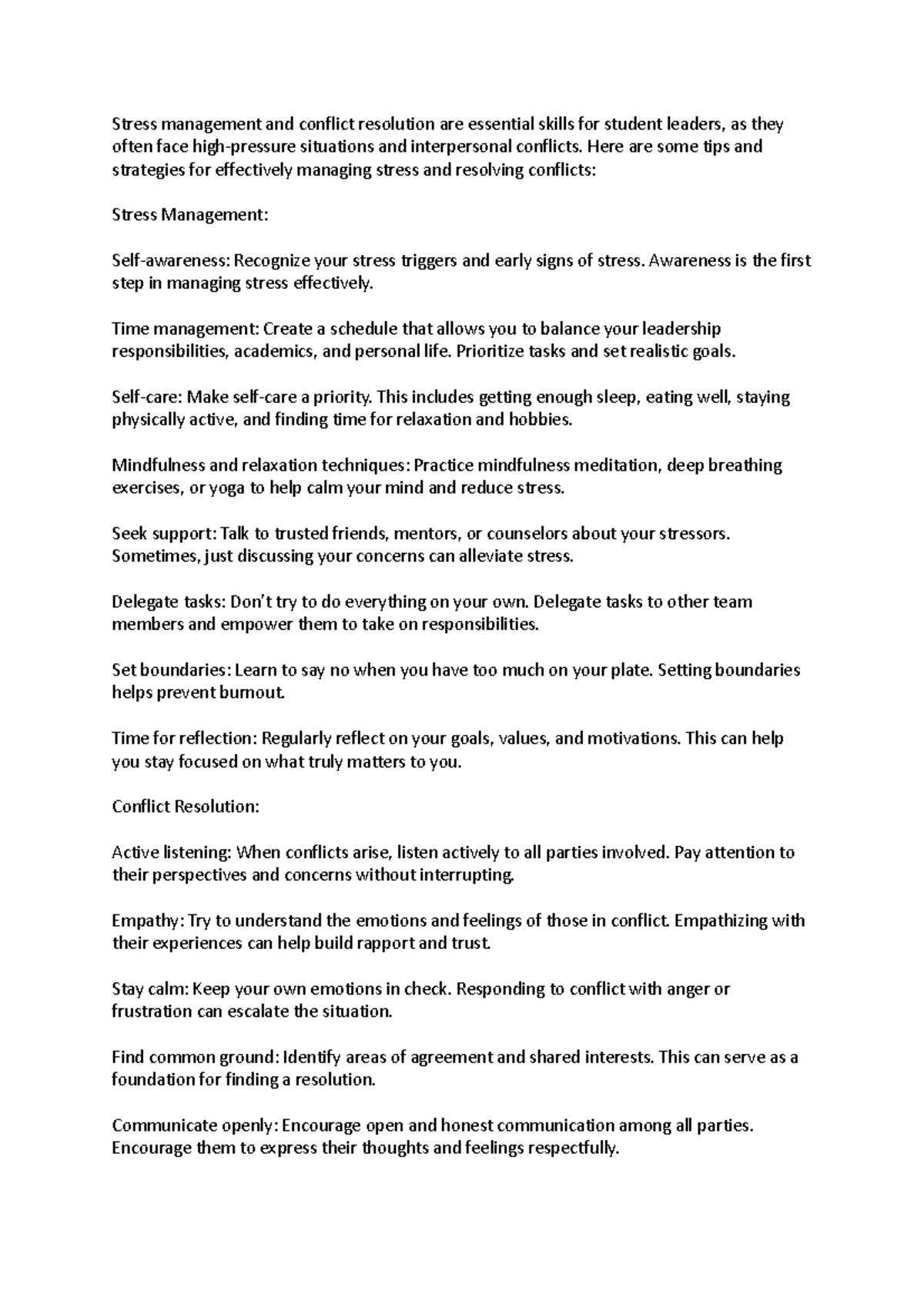 Stress management and conflict resolution are essential skills for ...