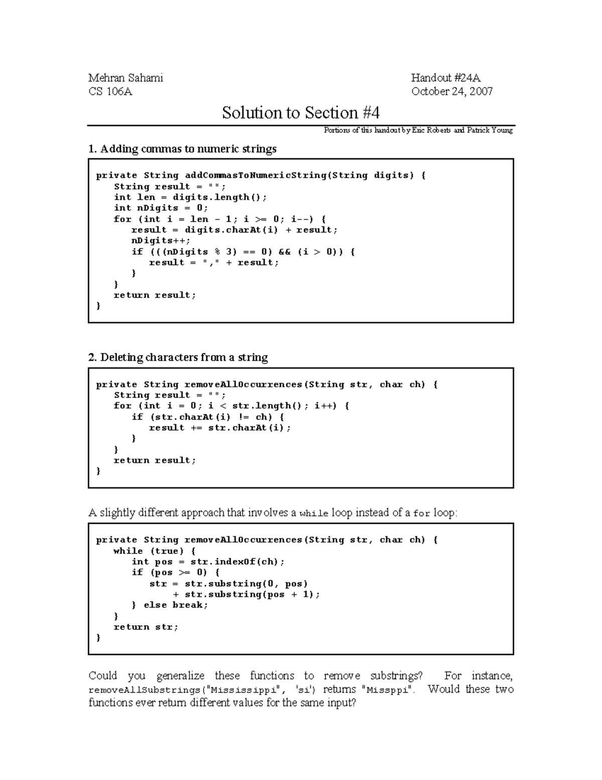 24a section 4 solutions - Mehran Sahami Handout #24A CS 106A October 24 ...