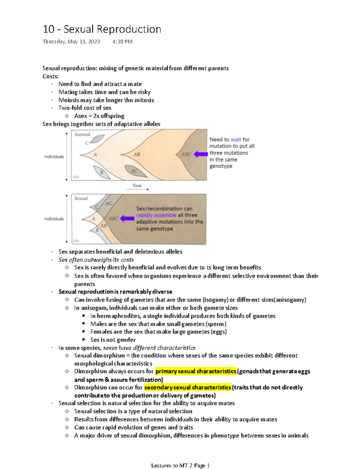 10 - Sexual Reproduction - Sexual reproduction: mixing of genetic ...