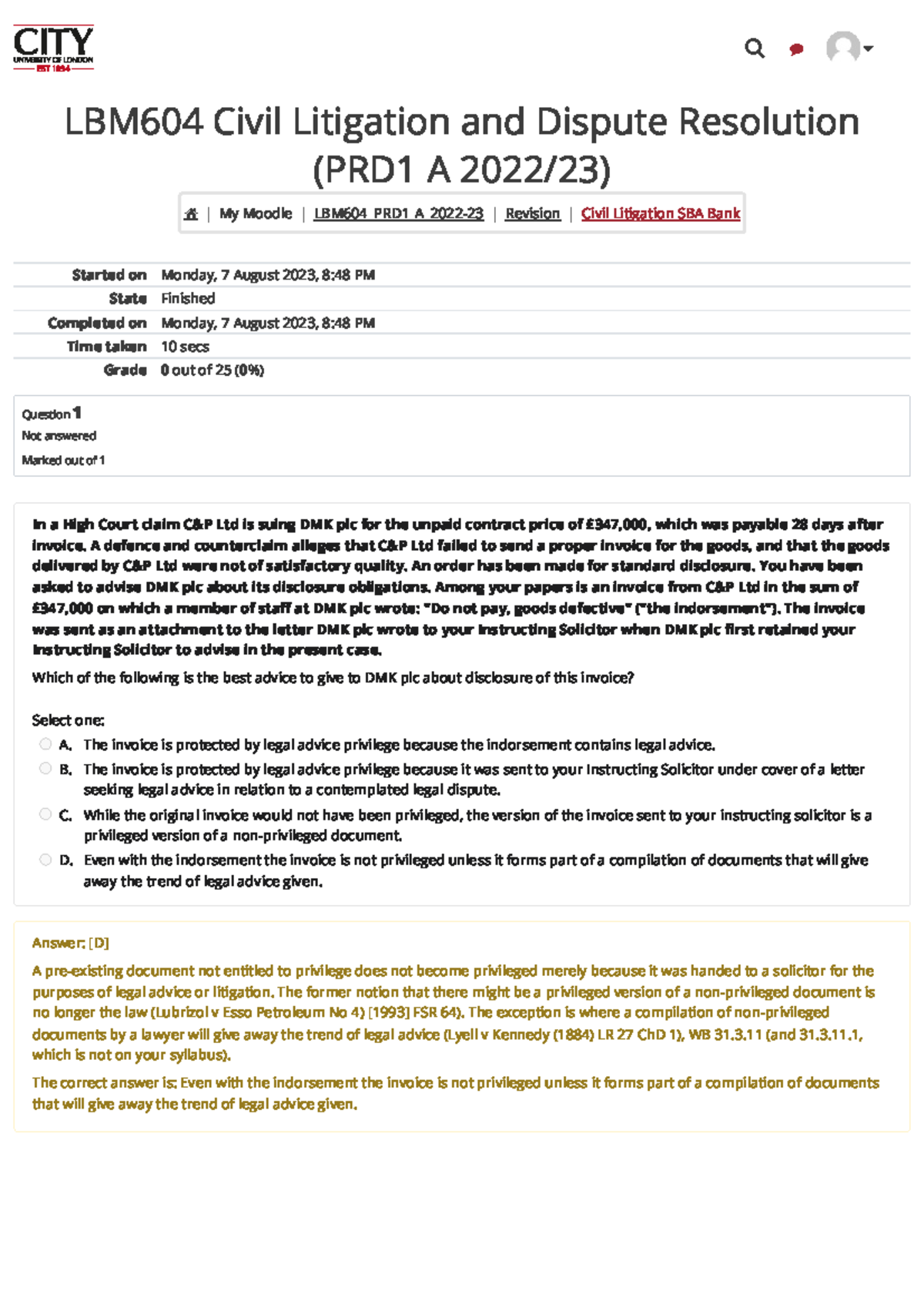 Civil Litigation SBA Bank Attempt review 7 - LBM604 Civil Litigation ...