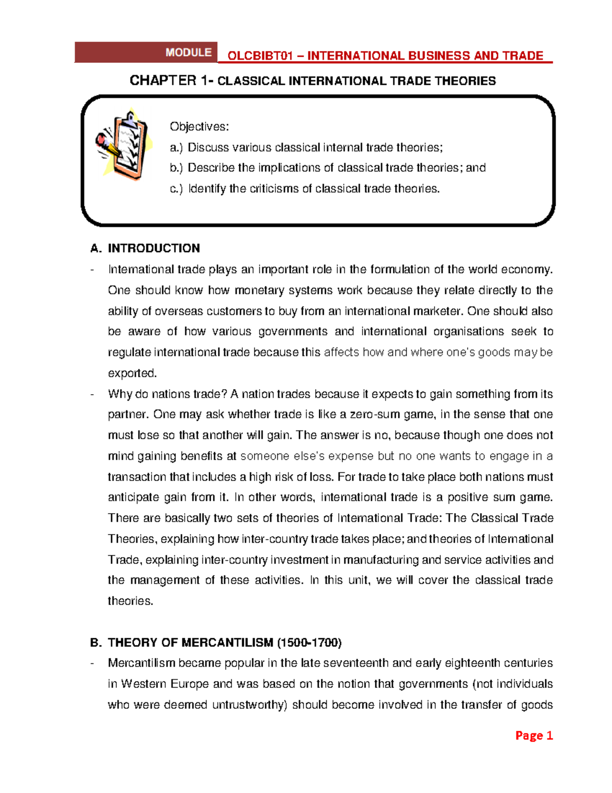 Chapter 2 - Classical International Trade Theories - - Studocu