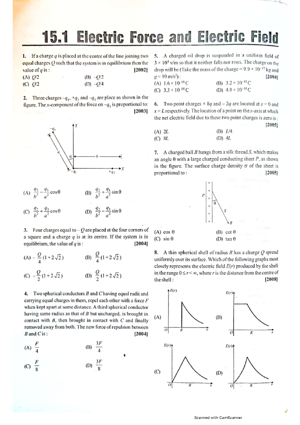 Electrostatics assignment and advanced practice questions for final vvhgjjtt - 15 Electric Force ...