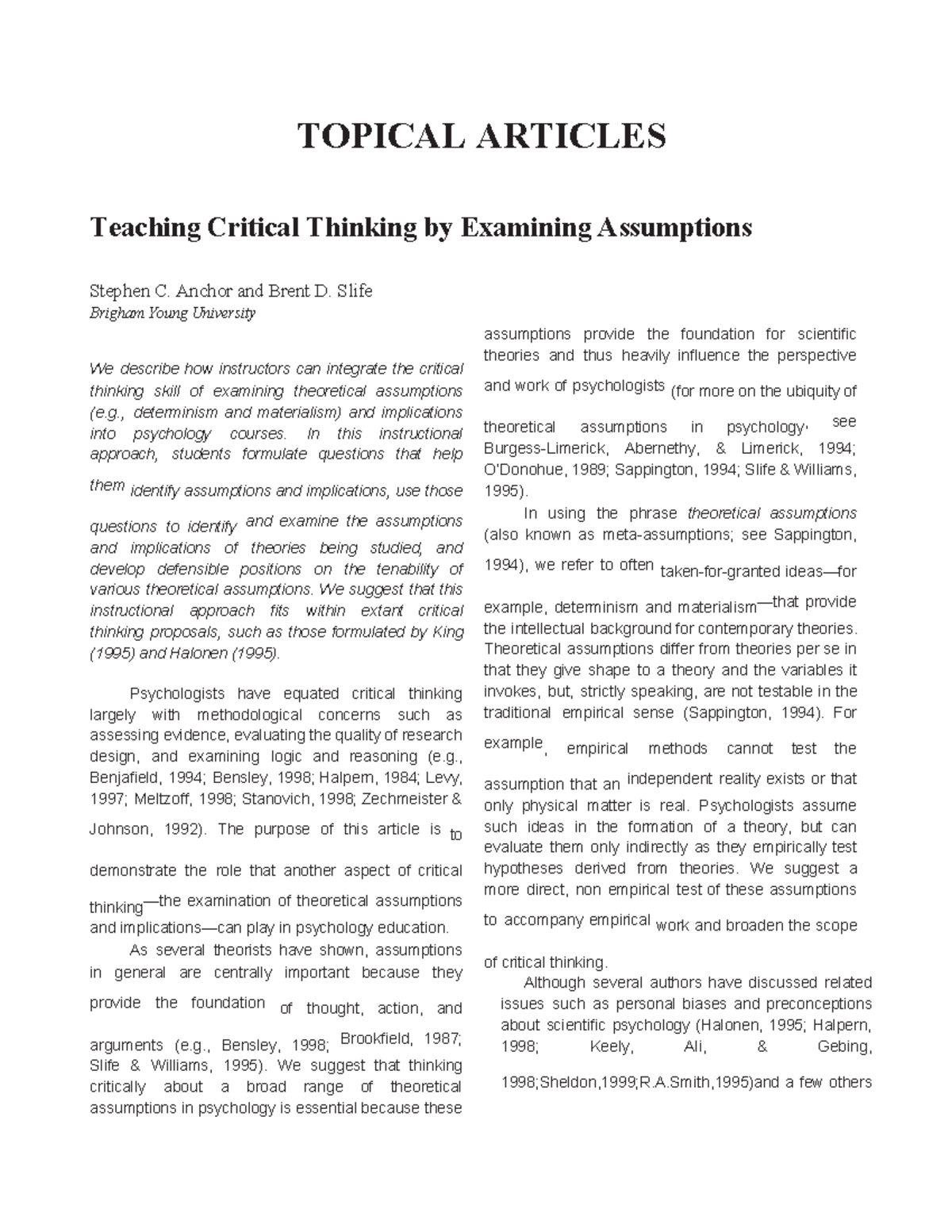 Epistemologia - TOPICAL ARTICLES Teaching Critical Thinking by ...