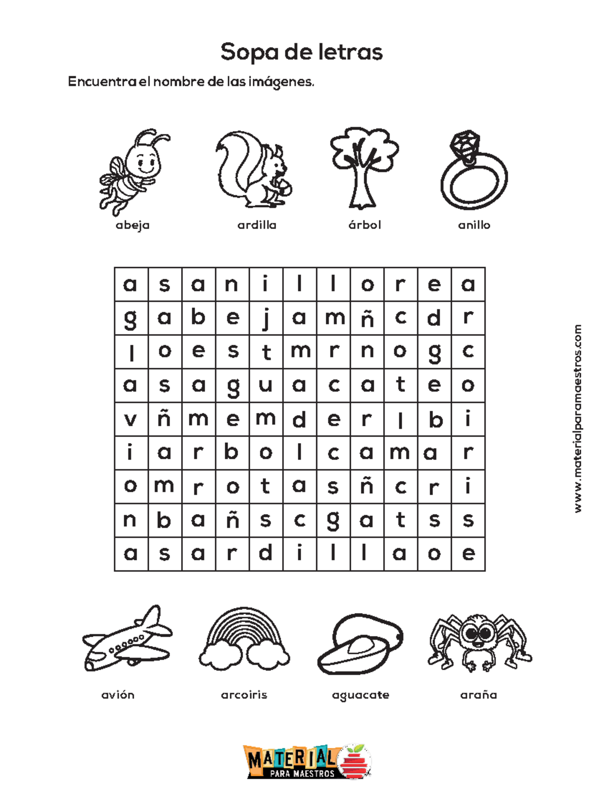 Sopa De Letras Del Abecedario Encuentra El Nombre De Las Imágenes
