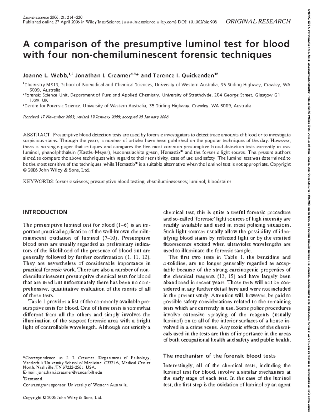 Luminescence - 2006 - Webb - A comparison of the presumptive luminol ...