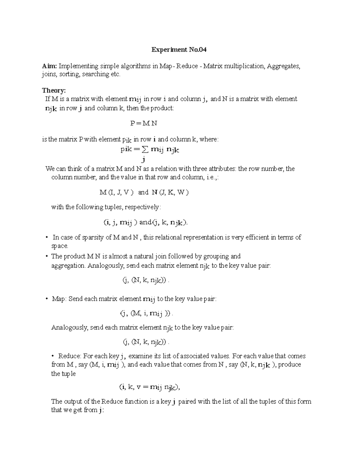 Experiment No4 - Aim: Implementing simple algorithms in Map- Reduce - Matrix multiplication ...