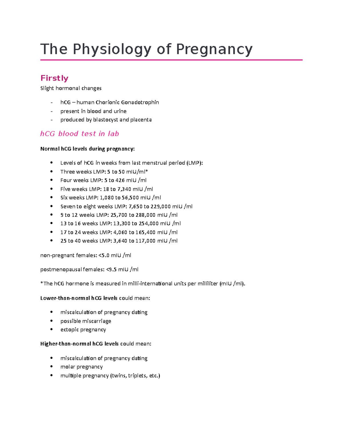 Physiology of Pregnancy Notes - The Physiology of Pregnancy Firstly ...