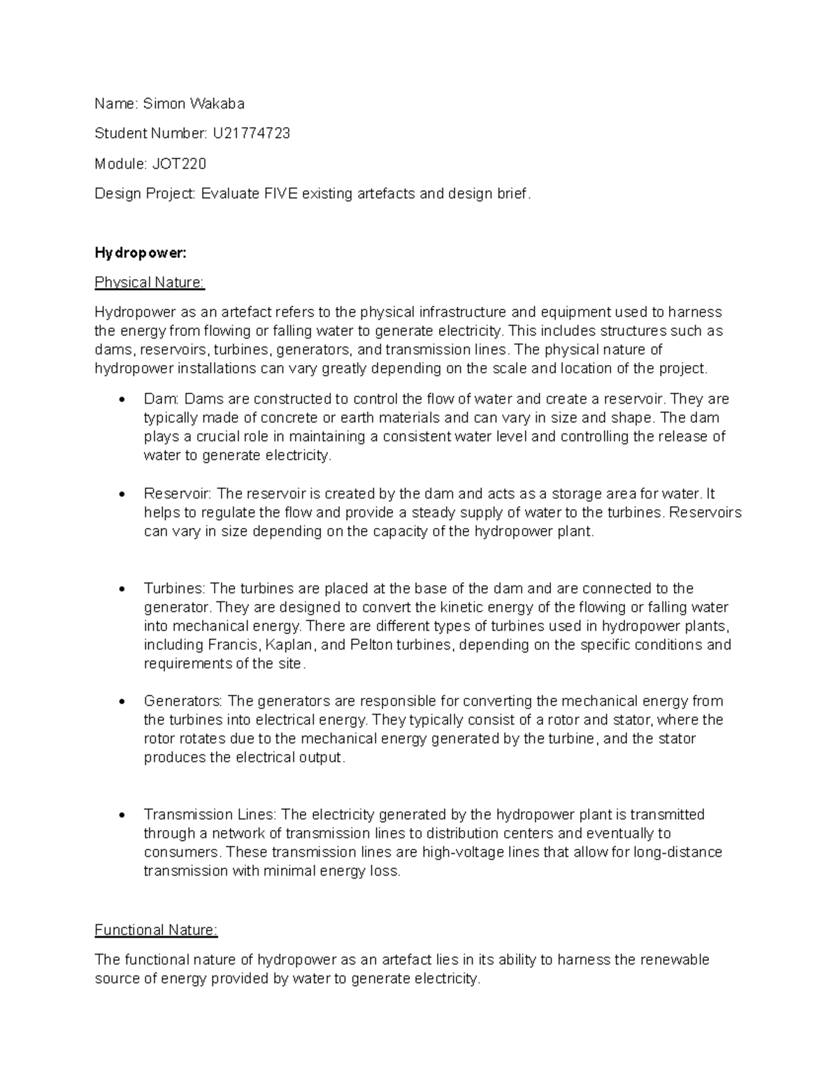 Design Project Activity 2 - Name: Simon Wakaba Student Number: U Module ...