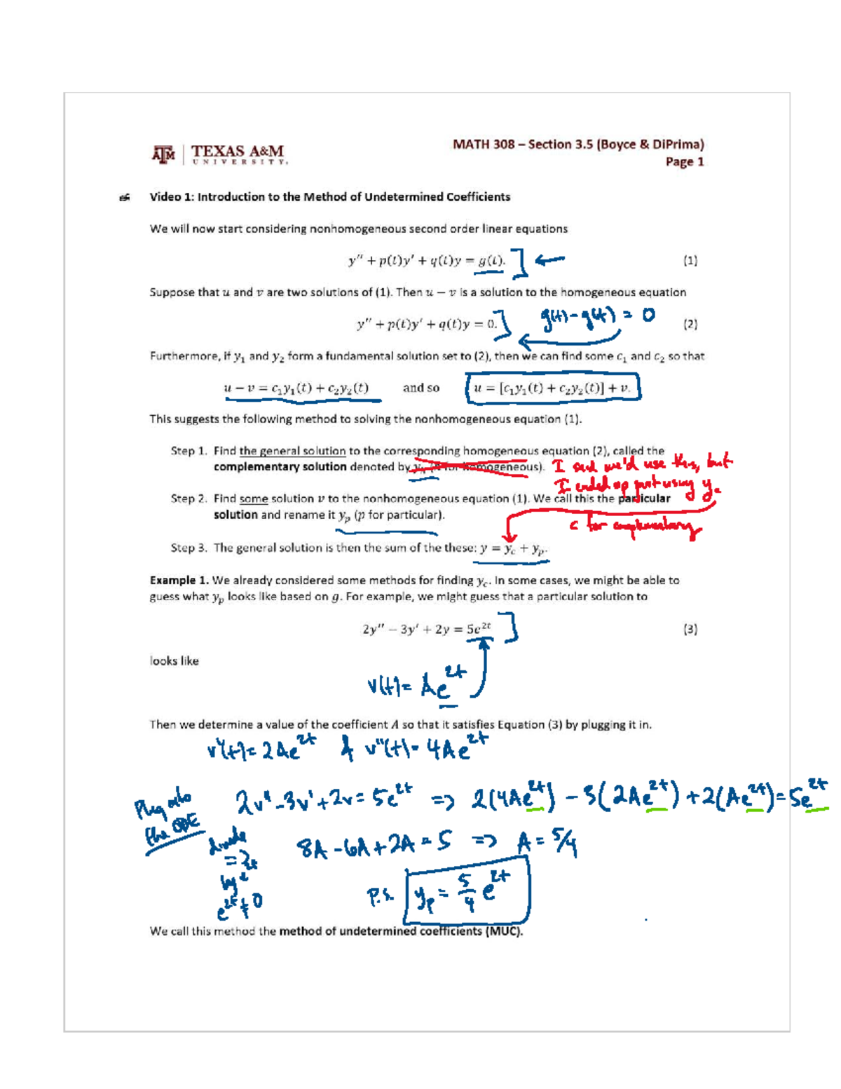 Diff EQ - 3.5 Completed (Boyce Di Prima) - MATH 308 - Studocu