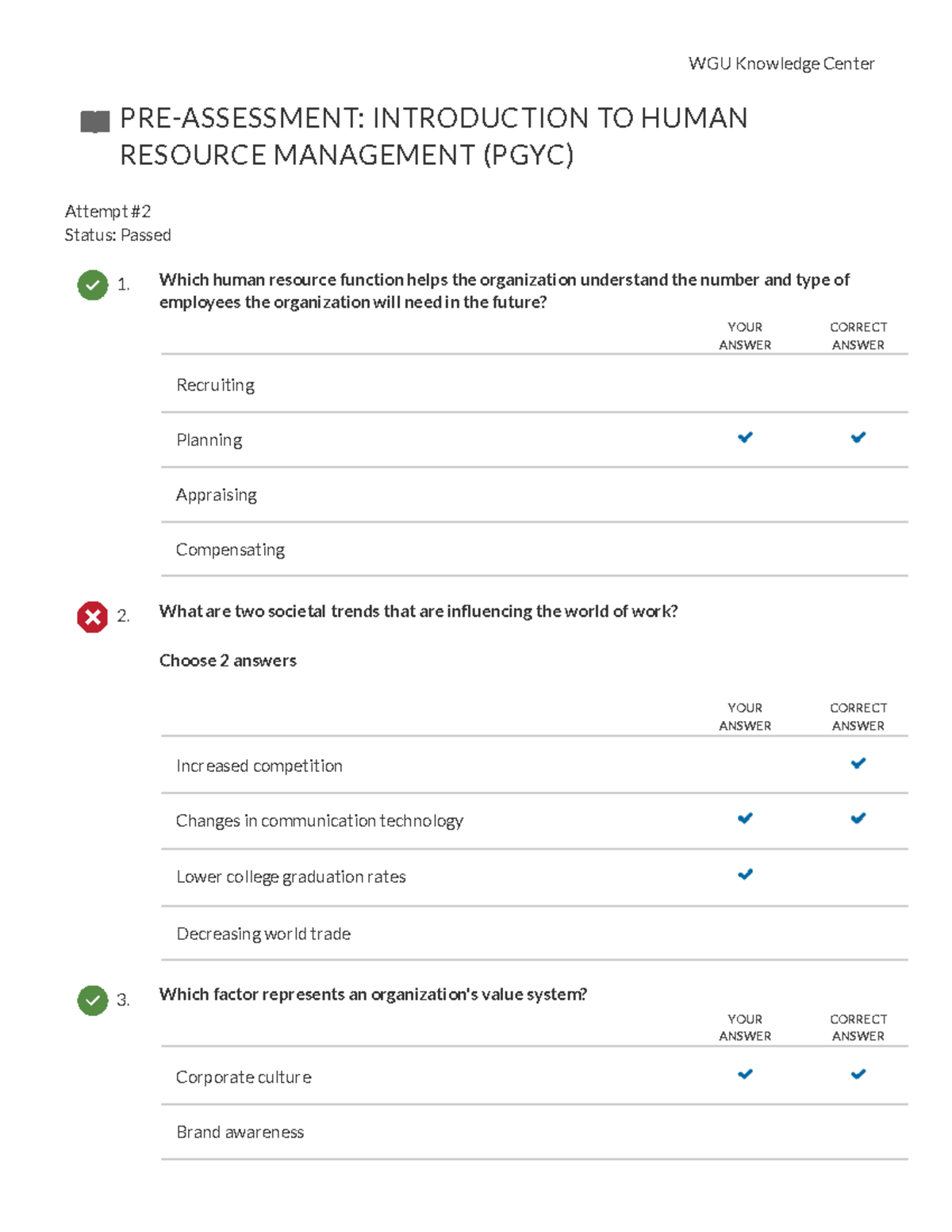 Intro to Human resource management - Pre-Assessment answer sheet - PRE ...