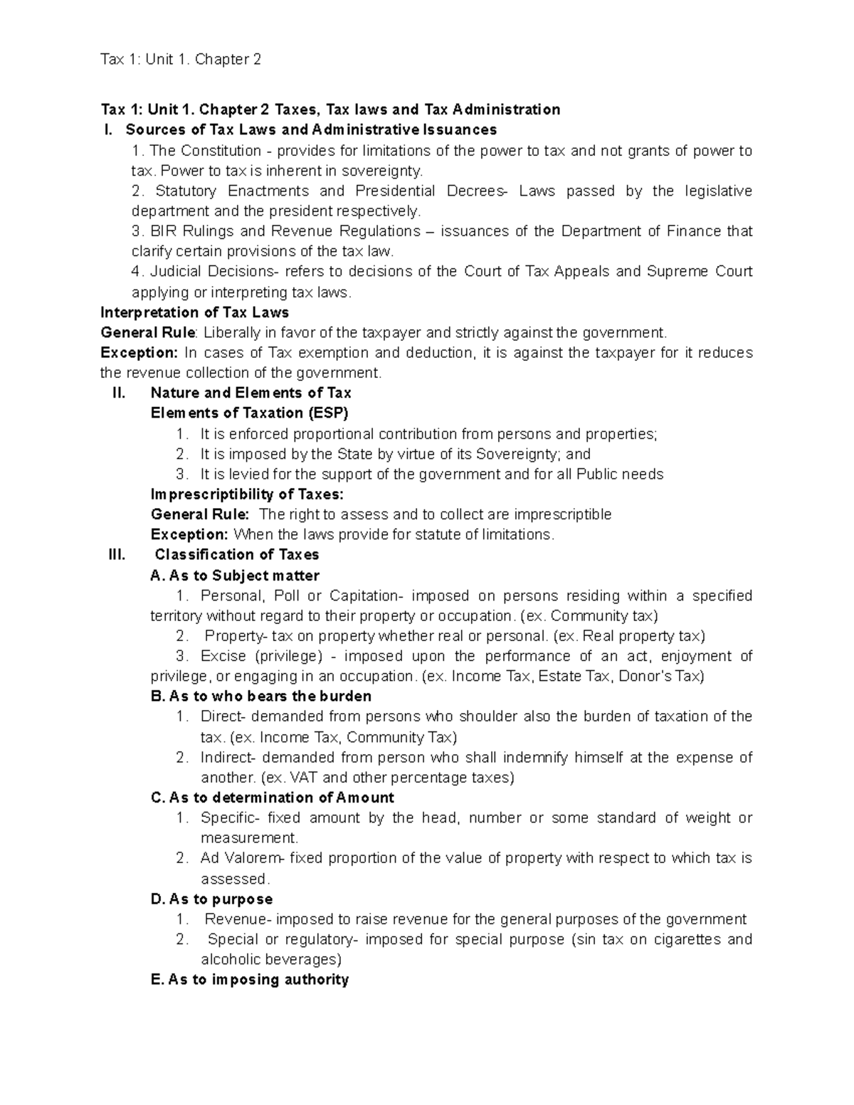 Tax 1 Unit 1. Chapter 2 - Tax 1: Unit 1. Chapter 2 Taxes, Tax laws and ...