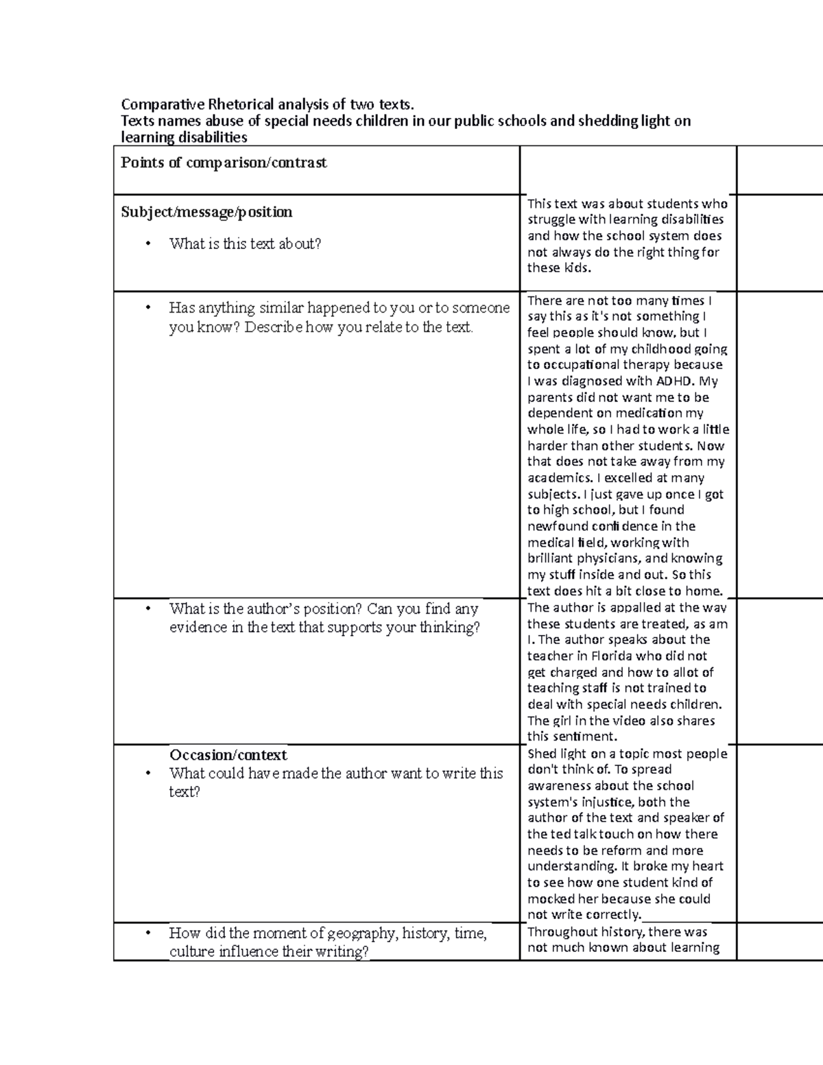 Comparative Rhetorical analysis of two texts - SEA201 - Studocu