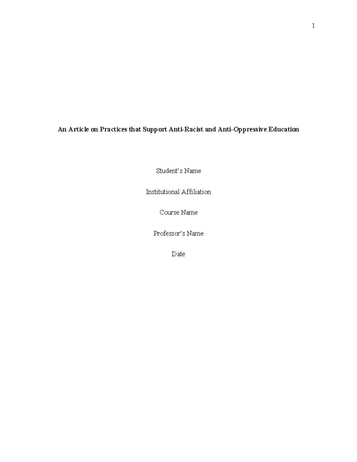 An Article on Practices that Support Anti-Racist and Anti-Oppressive ...