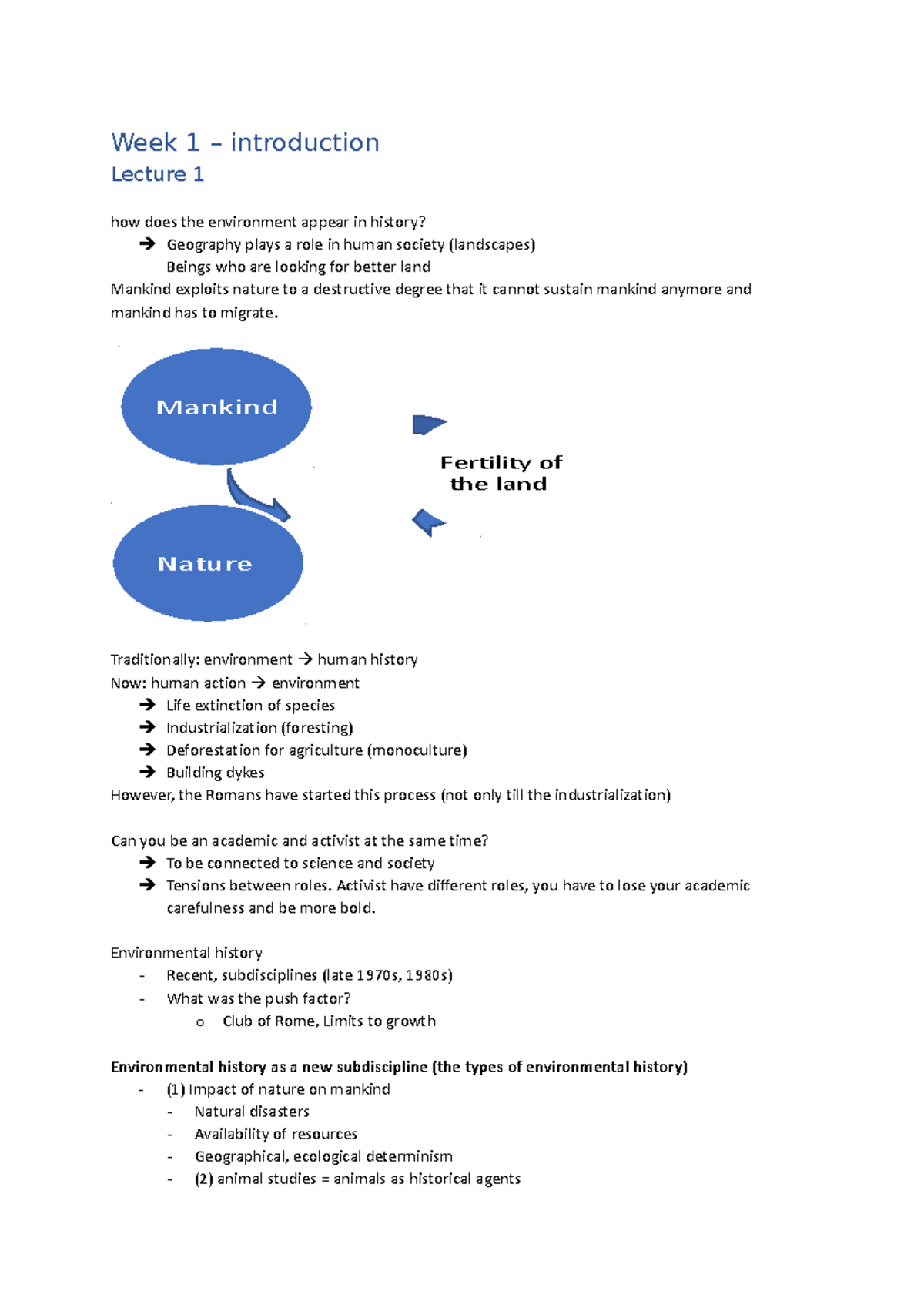 Environmental History lectures & papers - Week 1 – introduction Lecture 1 how does the ...