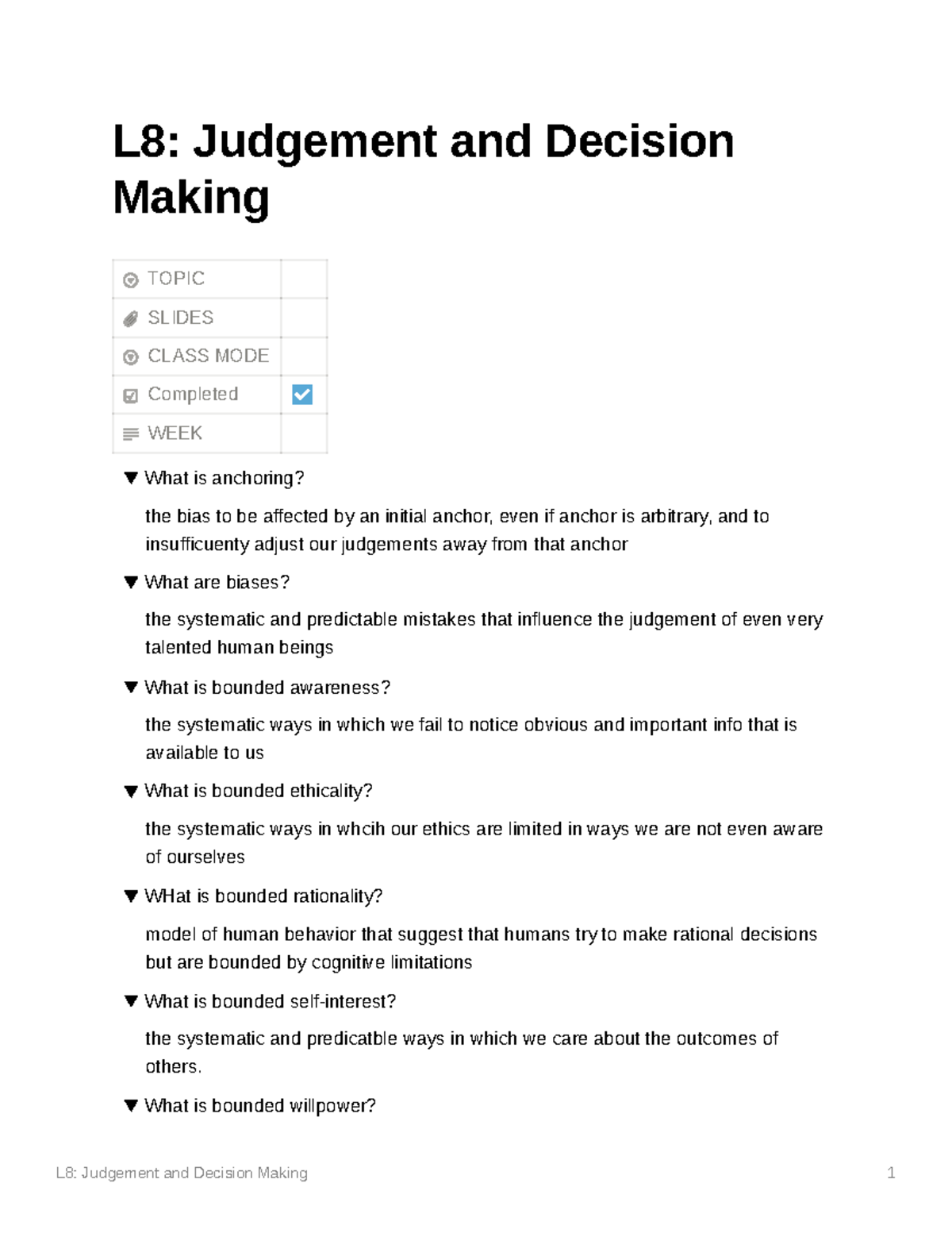 L8 Judgement and Decision Making - What is bounded willpower? L8 ...