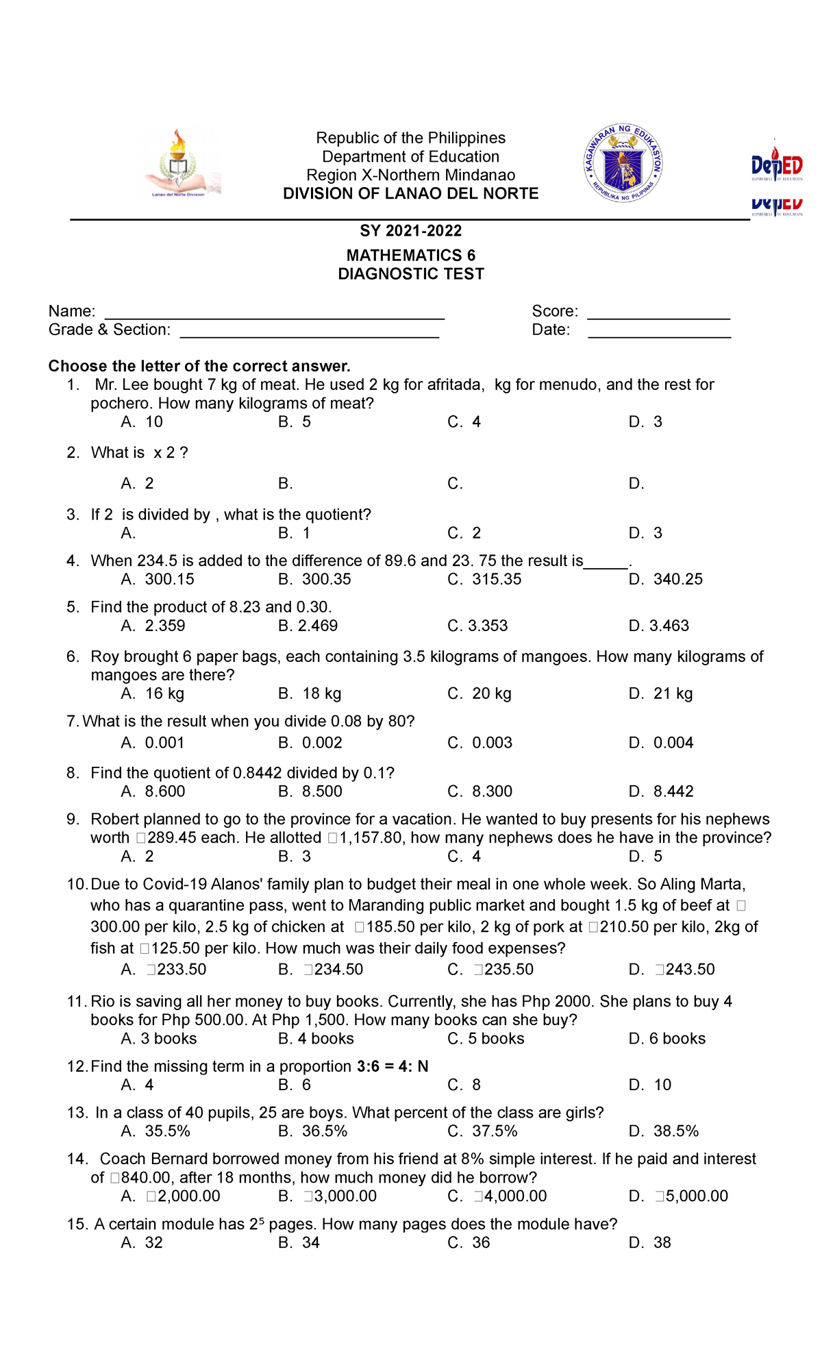 Math 6 - math6 - Republic of the Philippines Department of Education ...