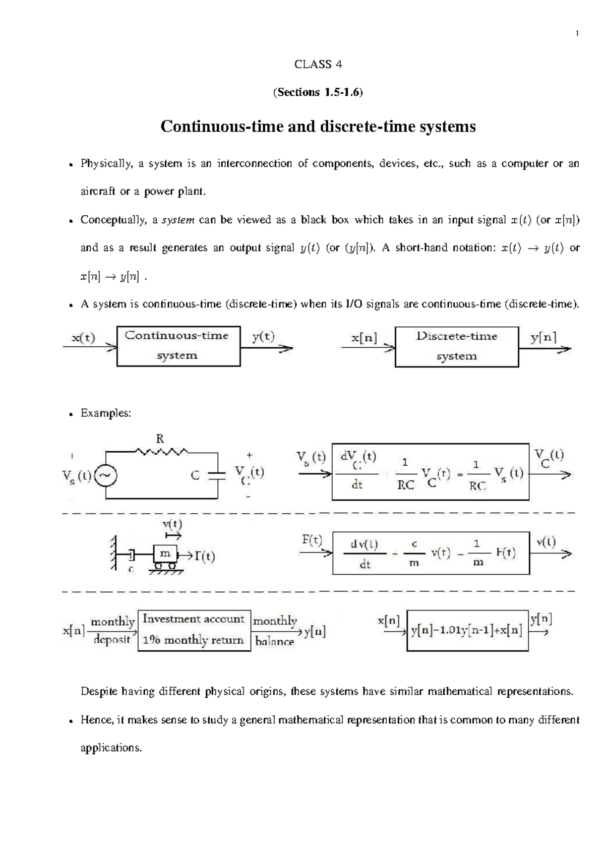 Class 4 - diode - CLASS 4 (Sections 1.5-1) Continuous-time and discrete-time systems ∙ ...