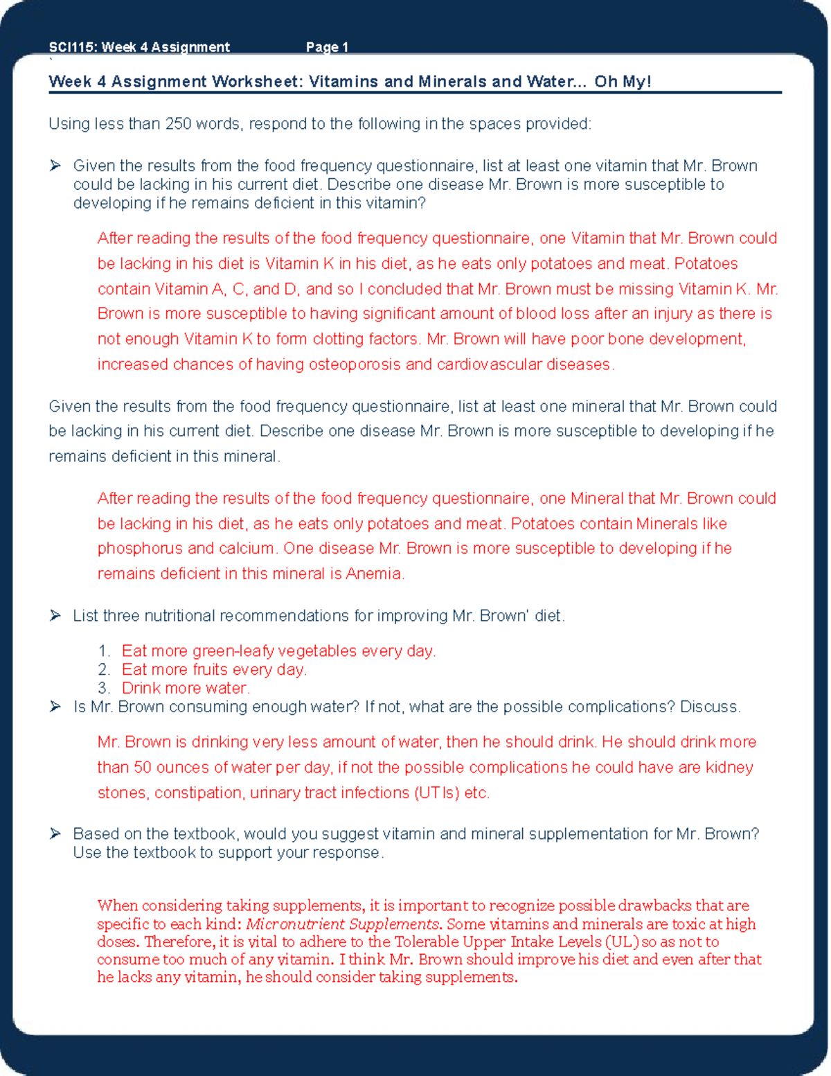 FUNDAMENTALS OF HUMAN NUTRITION ASSIGNMENT WEEK 4 - SCI115: Week 4 ...