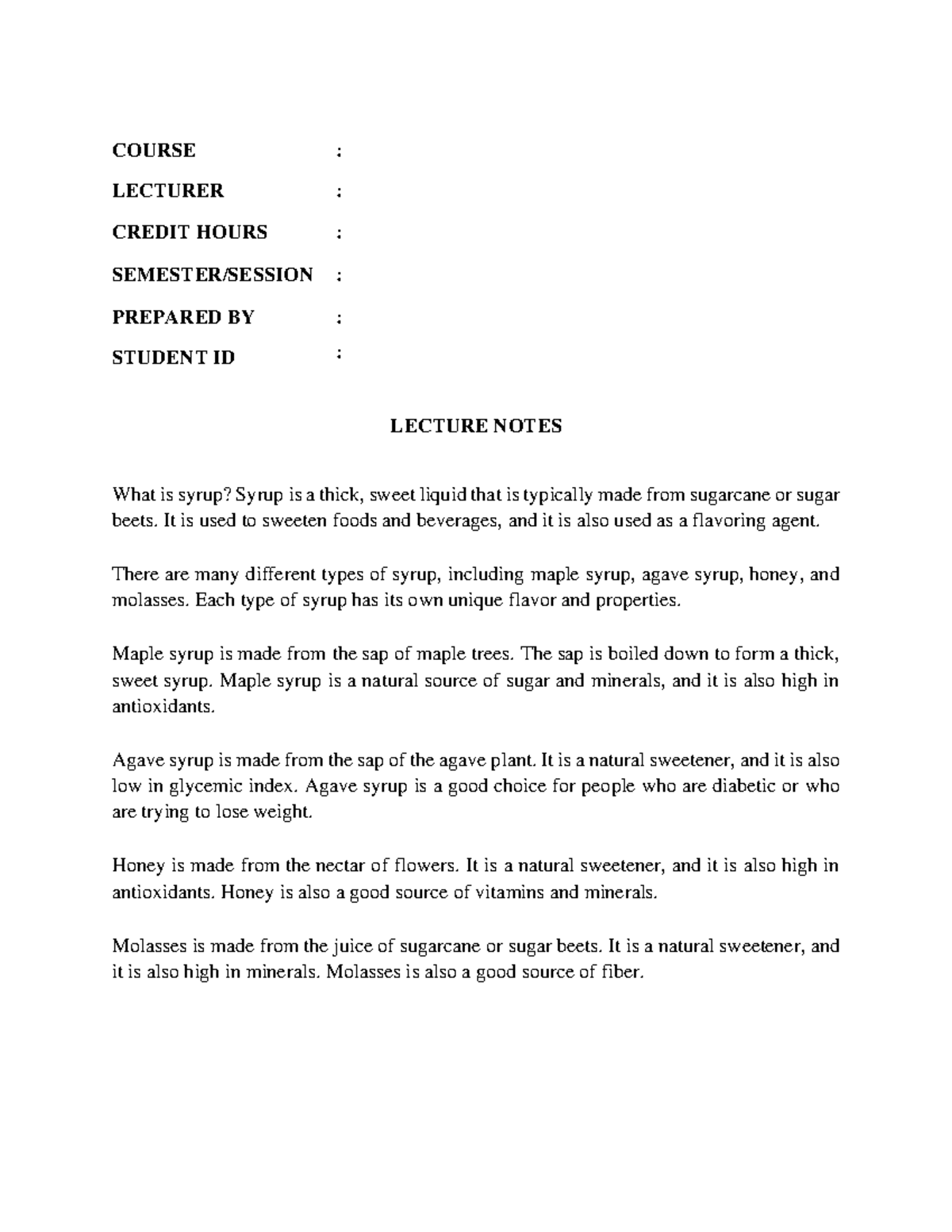 Syrup Lecture Notes - 2023 - COURSE : LECTURER : CREDIT HOURS ...