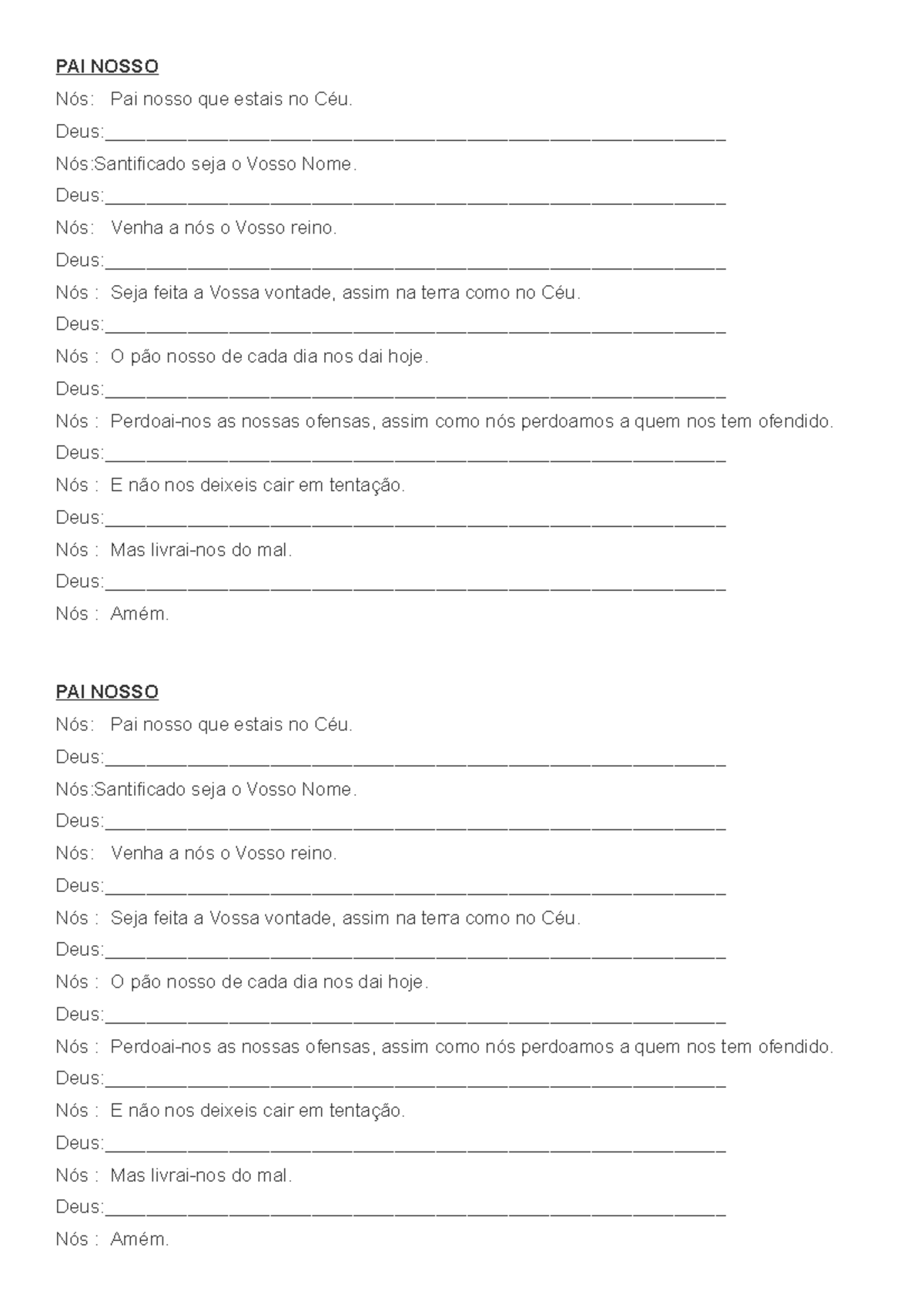 PAI Nosso - resposta - catequese - PAI NOSSO Nós: Pai nosso que estais ...