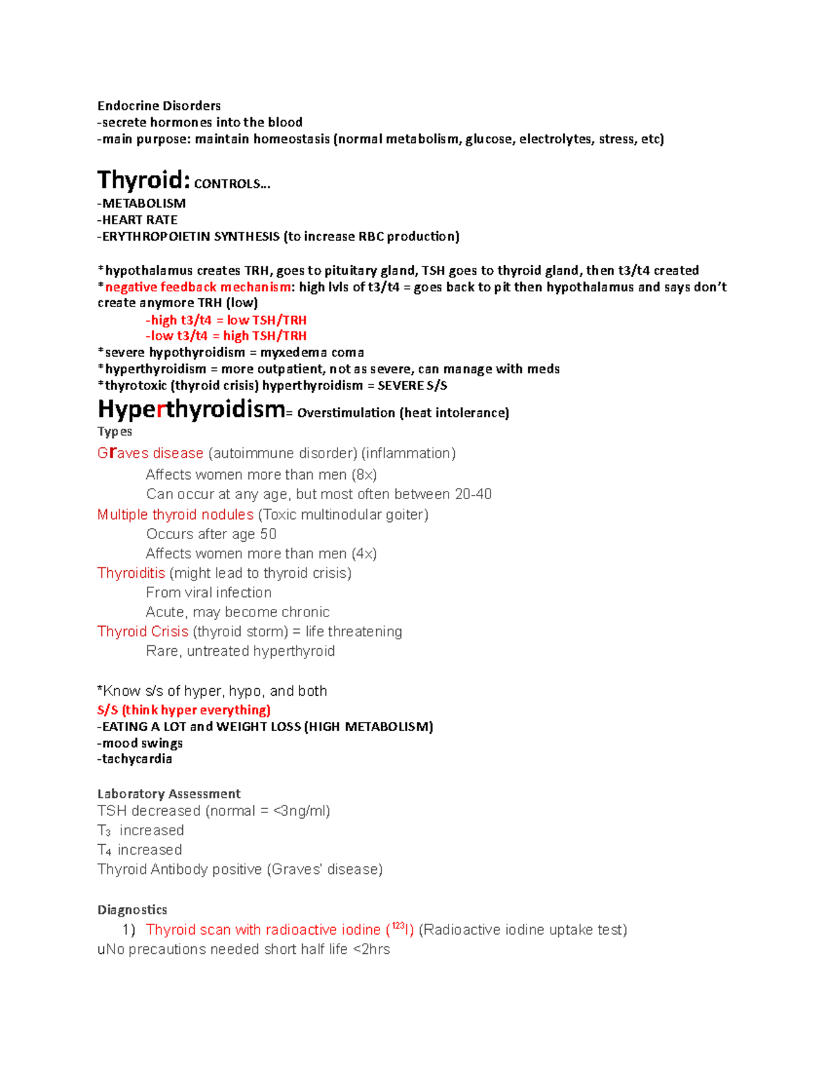 Endocrine - lecture notes - Endocrine Disorders -secrete hormones into ...