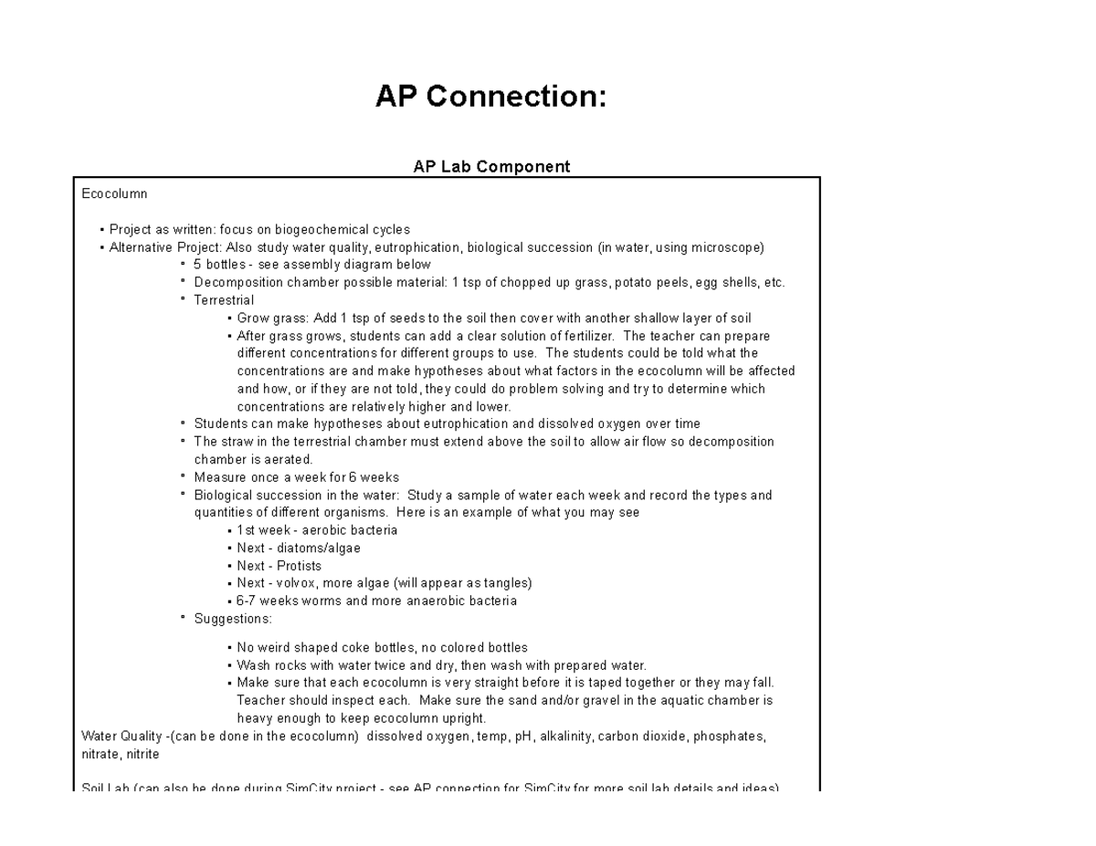 APES Projects - project - AP Connection: AP Lab Component Ecocolumn ...