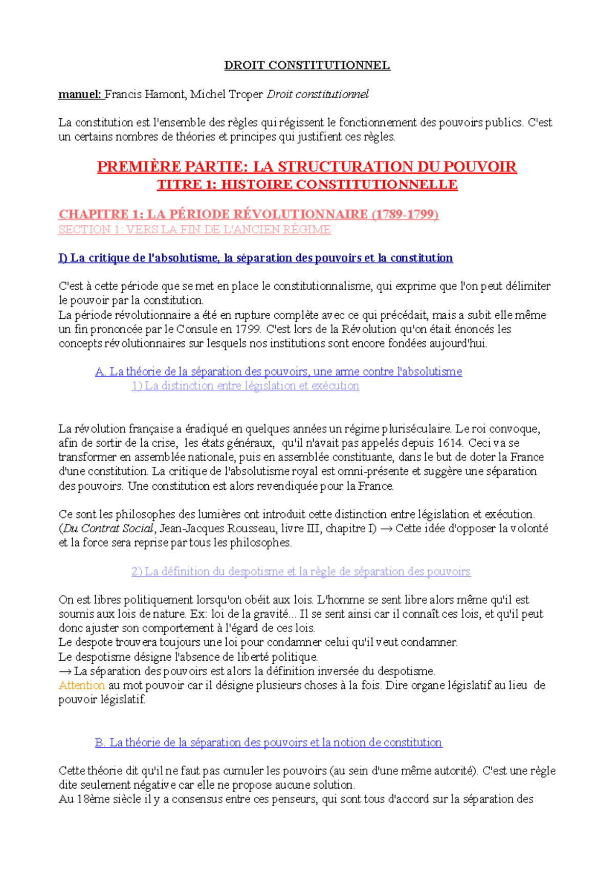 CM Droit Constit - DROIT CONSTITUTIONNEL manuel: Francis Hamont, Michel Troper Droit ...